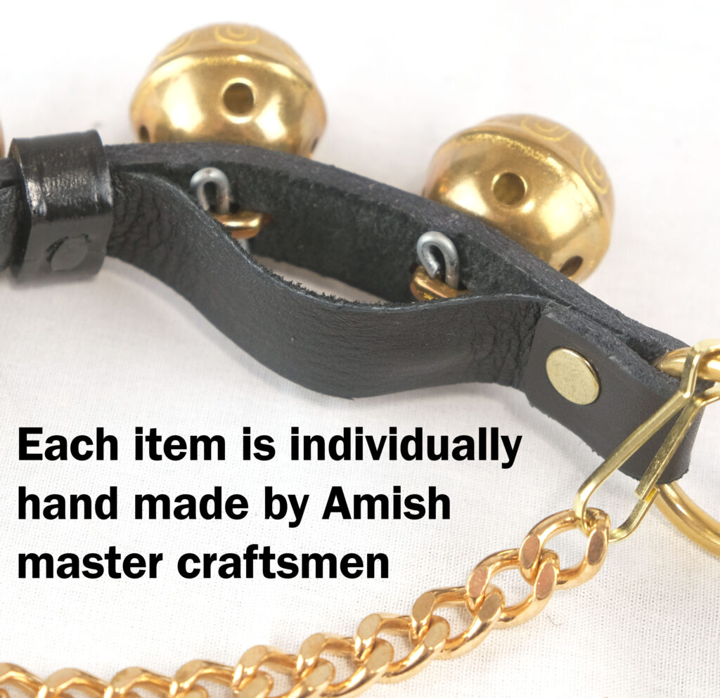 Boot Bell Set With Yellow Cast Brass Sleigh Bells And Black, Brown Or ...