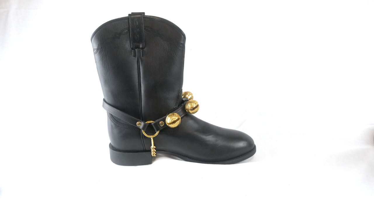 Boot Bell Set With Yellow Cast Brass Sleigh Bells And Black, Brown Or ...
