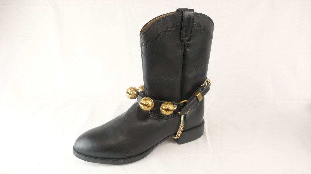 Boot Bell Set With Yellow Cast Brass Sleigh Bells And Black, Brown Or ...