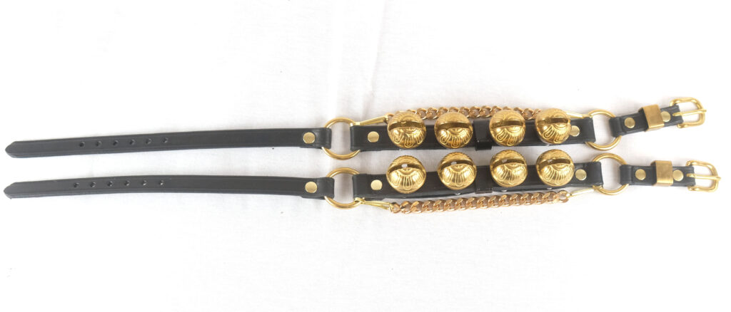 Boot Bell Set With Yellow Cast Brass Sleigh Bells And Black, Brown Or ...