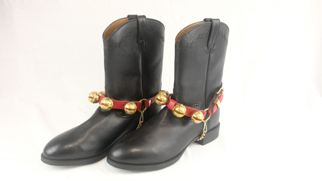 Boot Bell Set With Yellow Cast Brass Sleigh Bells And Black, Brown Or ...